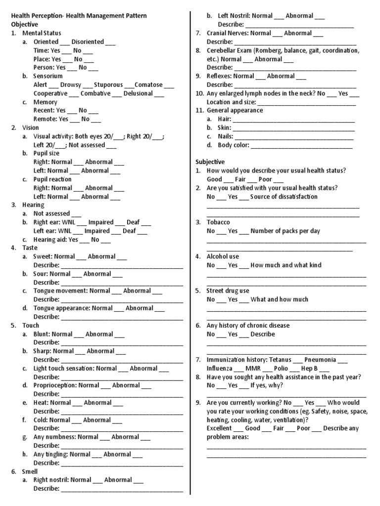 Health Perception-Health Management Pattern Objective | PDF | Rape | Sleep