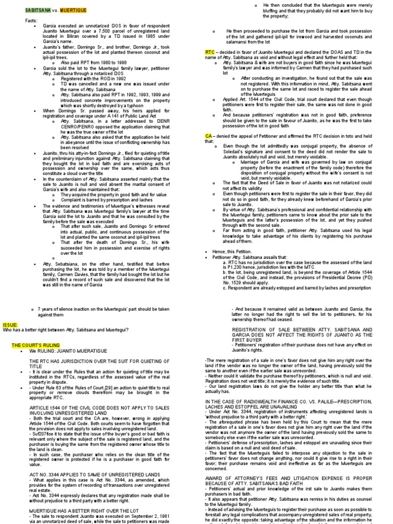 Sabitsana vs. Muertigue | PDF | Estoppel | Lawsuit