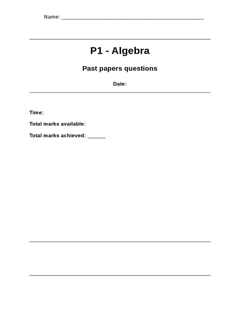 P1 - Algebra: Past Papers Questions | Download Free PDF | Asymptote ...
