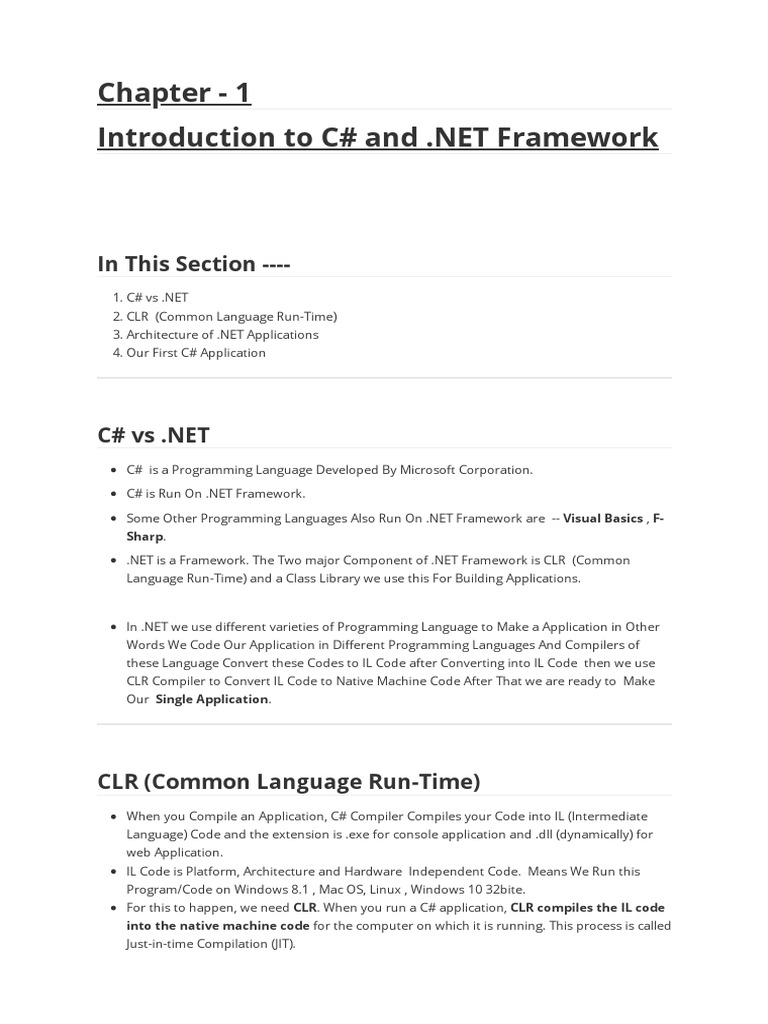 Chapter 1 Pdf C Sharp Programming Language Class Computer Programming