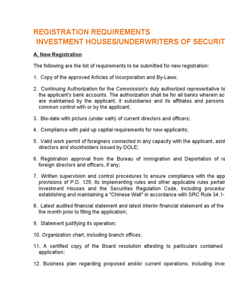 Registration Requirements (Investment Houses) | PDF | Regulatory ...
