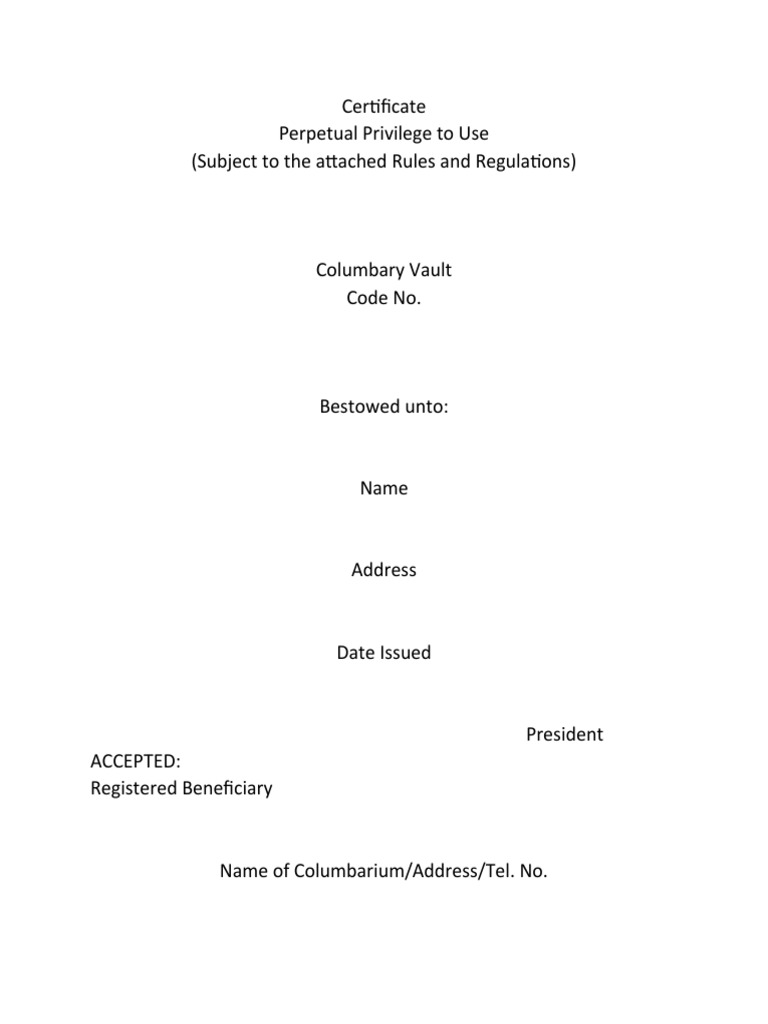 Certificate Granting Perpetual Privilege To Use | PDF | Assignment (Law ...