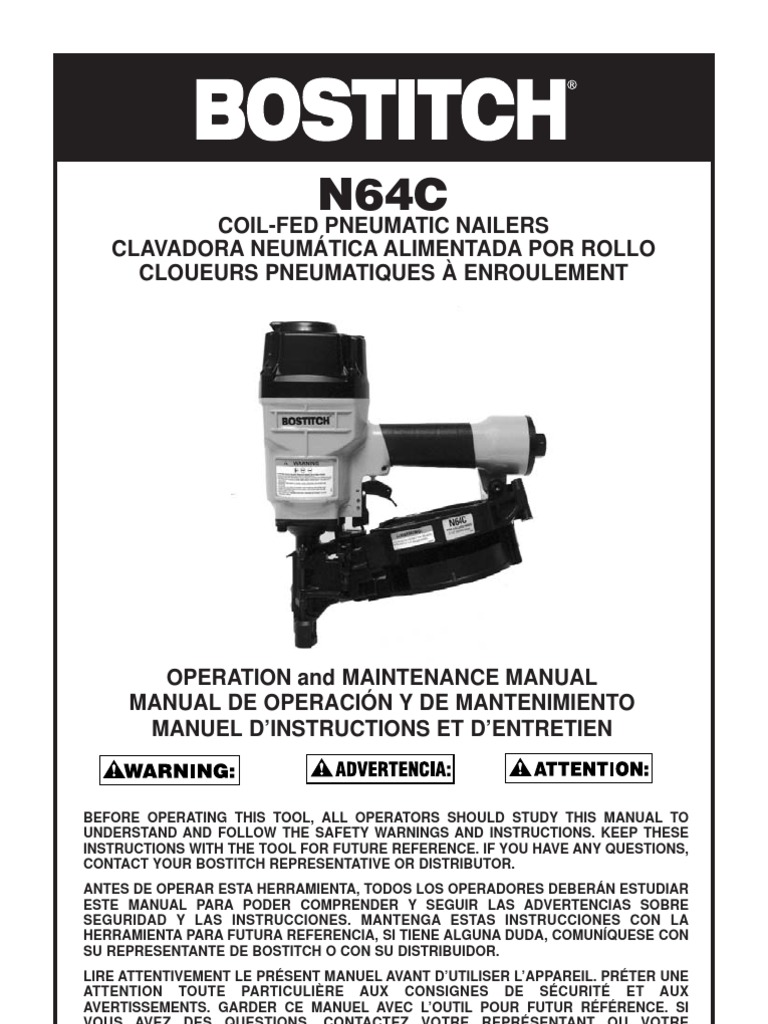Bostitch N64C Operating Manual | PDF | Trigger (Firearms) | Cylinder ...