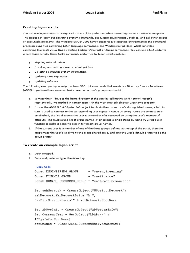 Creating Logon Scripts - Advanced | PDF | Active Directory | Scripting ...