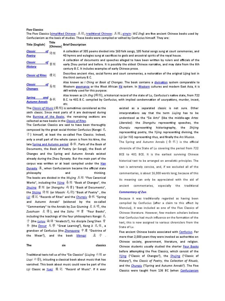 Five Classics | PDF | Confucius | Ancient Chinese Philosophers