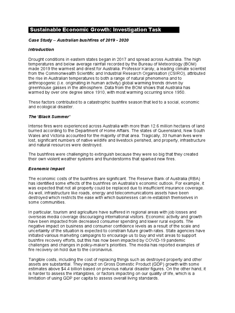 Bushfires and Sustainable Economic Growth - Case Study Menu | PDF ...