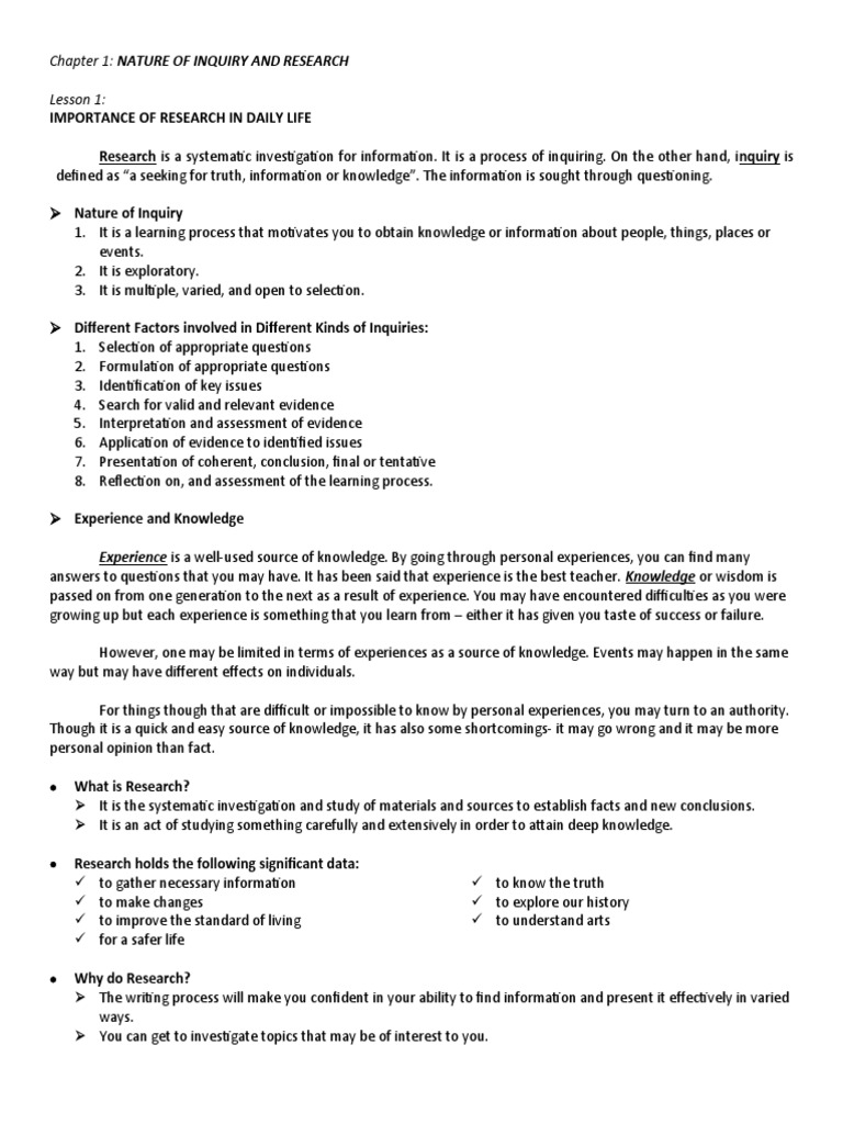 Field Work in Research Inquiry | PDF | Scientific Method | Qualitative ...