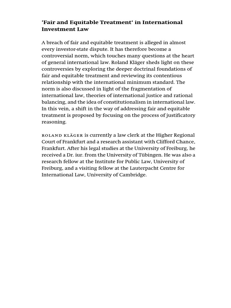 Fair and Equitable Treatment' in International Investment Law | PDF ...
