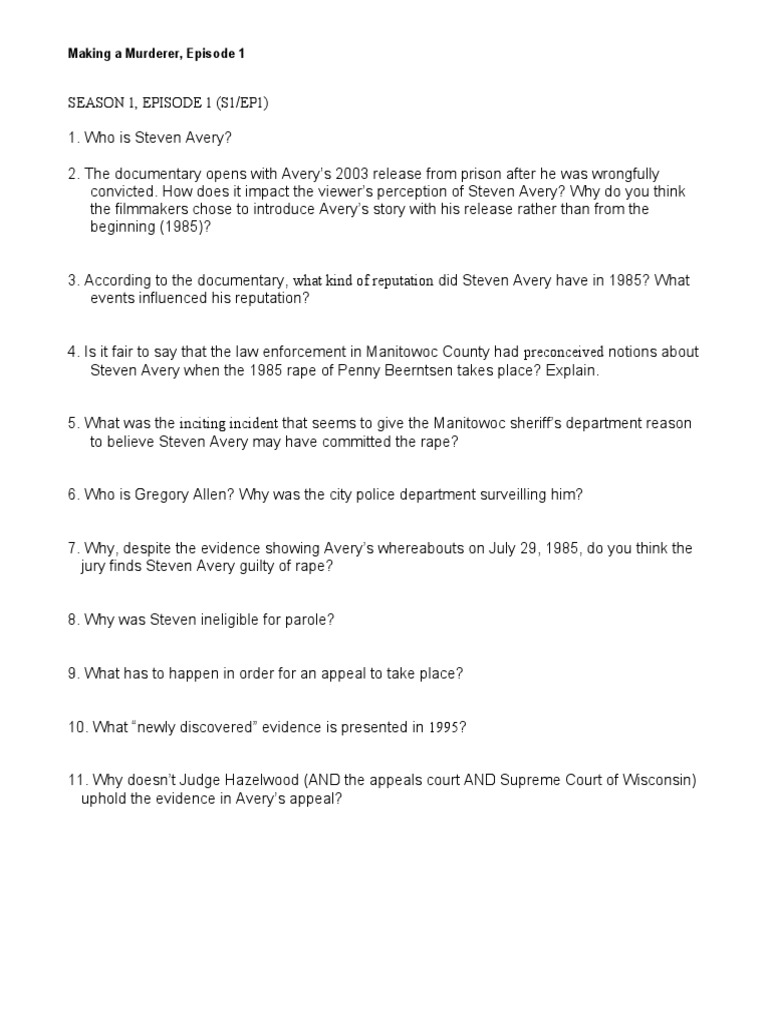 Making A Murderer, Episode 1 | PDF | Steven Avery | Making A Murderer