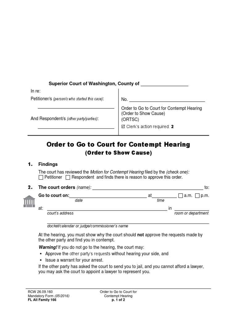 FL All Family 166 Order To Go To Court For Contempt - TEMPLATE | PDF