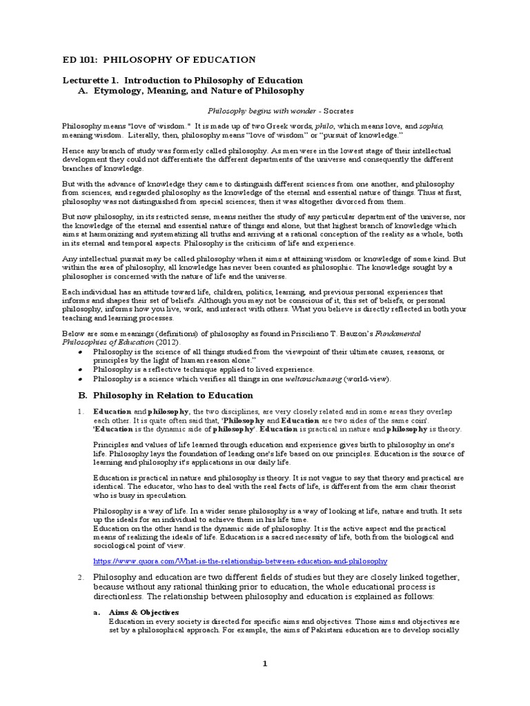 Ed 101: Philosophy of Education Lecturette 1. Introduction To ...