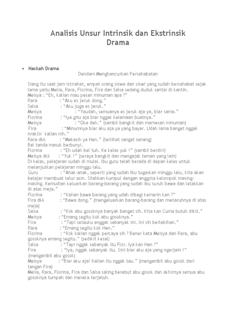 Contoh Analisis Unsur Intrinsik Dan Ekstrinsik Naskah Drama | PDF