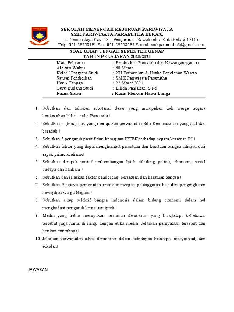 Uts Xii PPKN SMK | PDF