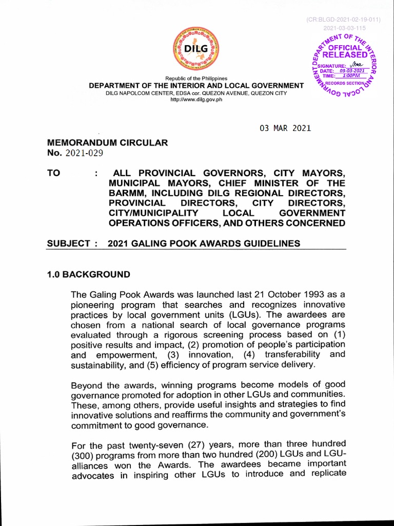 MC2021-029 - Galing Pook Awards Guidelines | PDF | Innovation ...