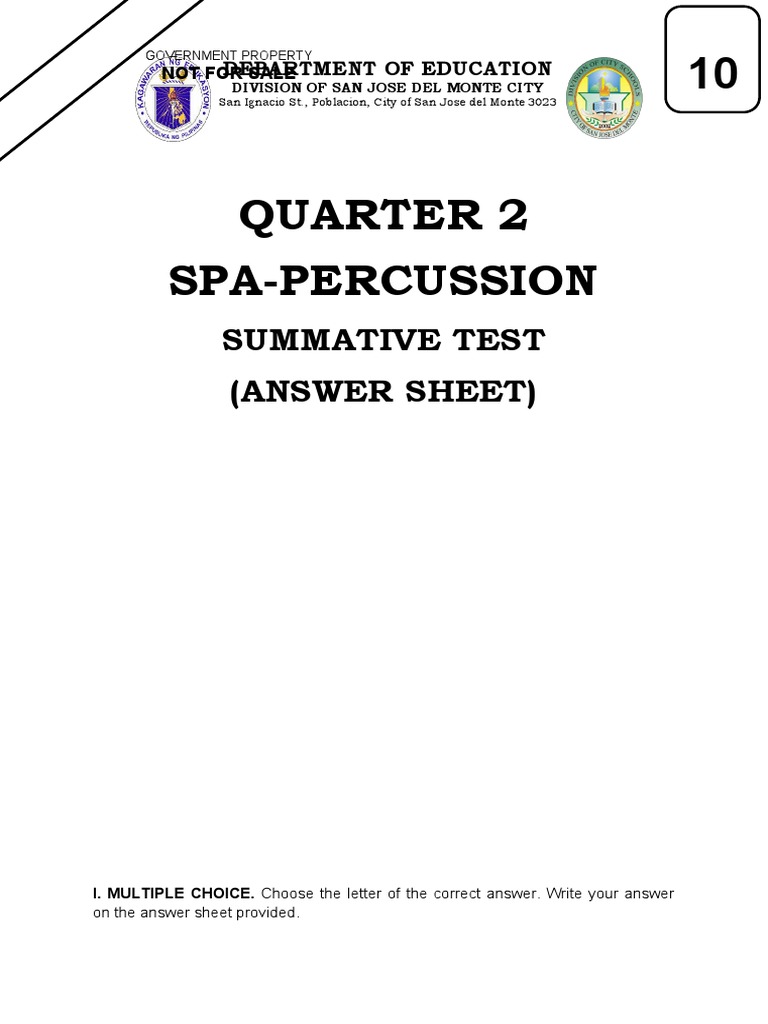 10 - Percussion Summative Test | PDF | Performing Arts | Musical ...