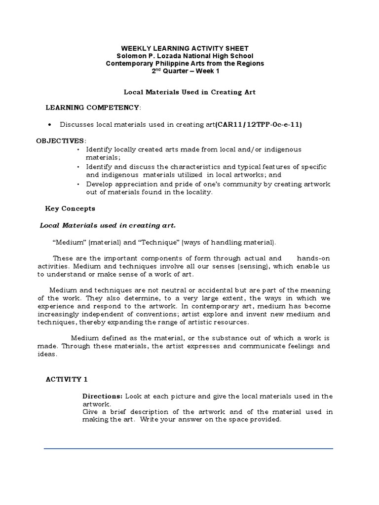 Local Materials Used in Creating Art | PDF | Psychology | Human Nature