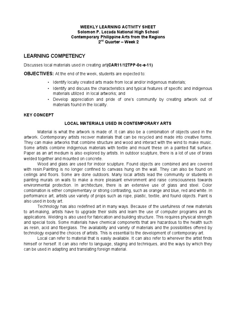 CPAR Week 2 - Final | PDF | Paintings | Sculpture