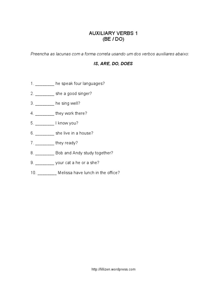 Auxiliary Verbs: Be and Do Exercises | PDF
