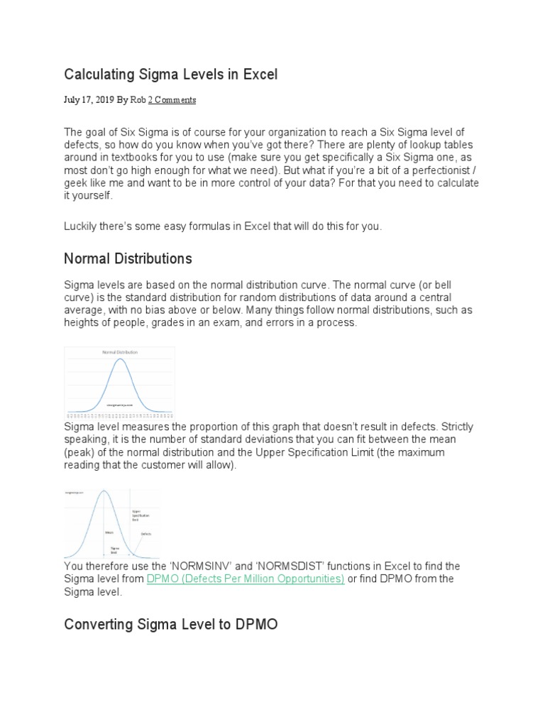 Calculating Sigma Levels in Excel | PDF | Standard Deviation | Six Sigma