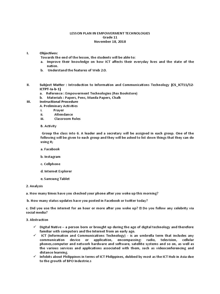 Daily Lesson Plan in Empowerment Technologies | PDF | Educational ...