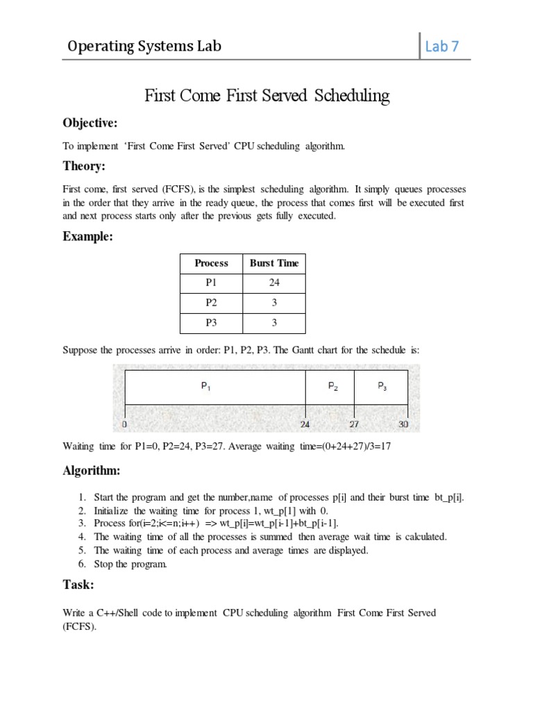 First Come First Served Scheduling: Operating Systems Lab | PDF