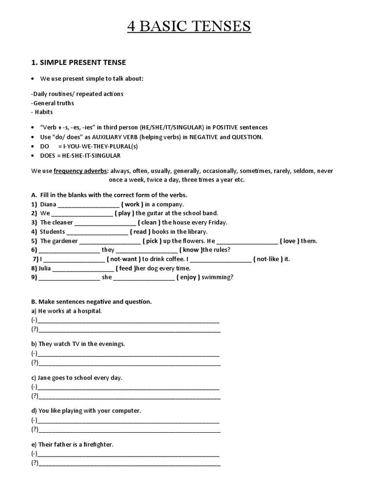 Worksheet-Tenses Revision (4 Basic Tenses) | PDF | Grammatical Tense | Verb