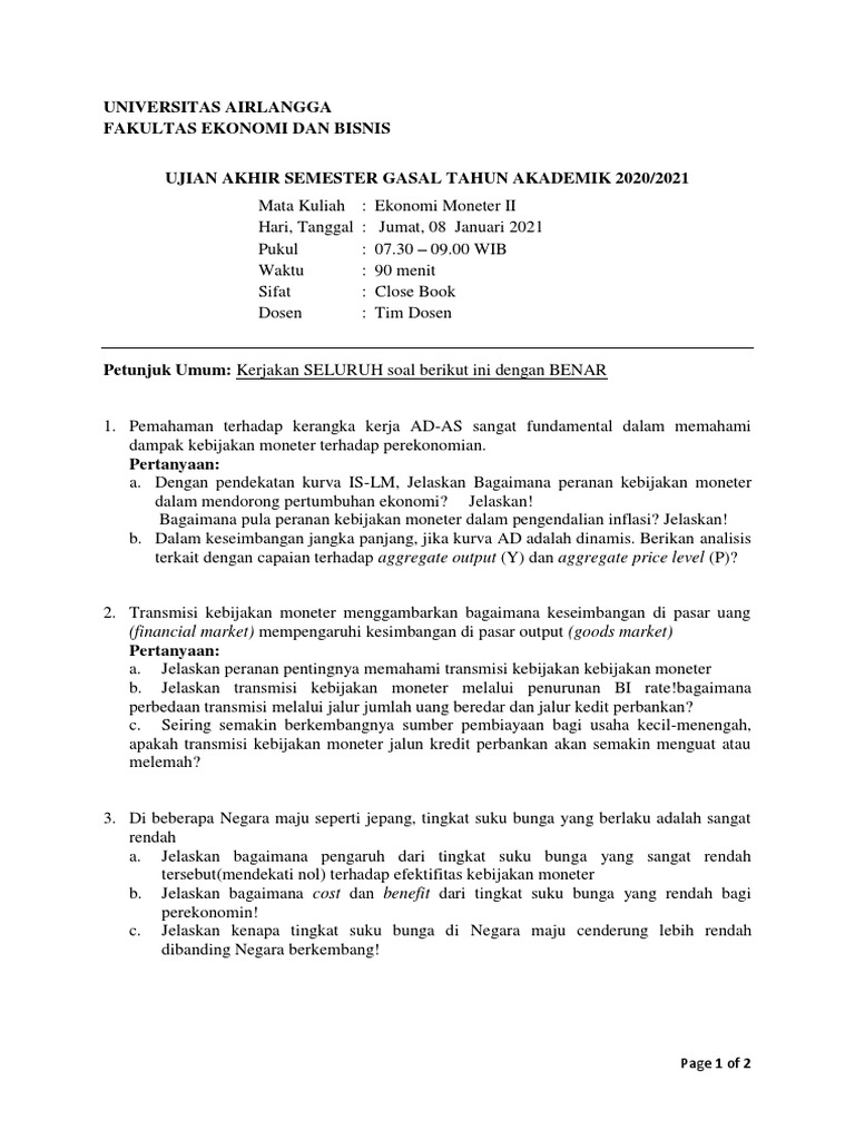 UAS - Moneter 2 - 2020 - 2021 | PDF