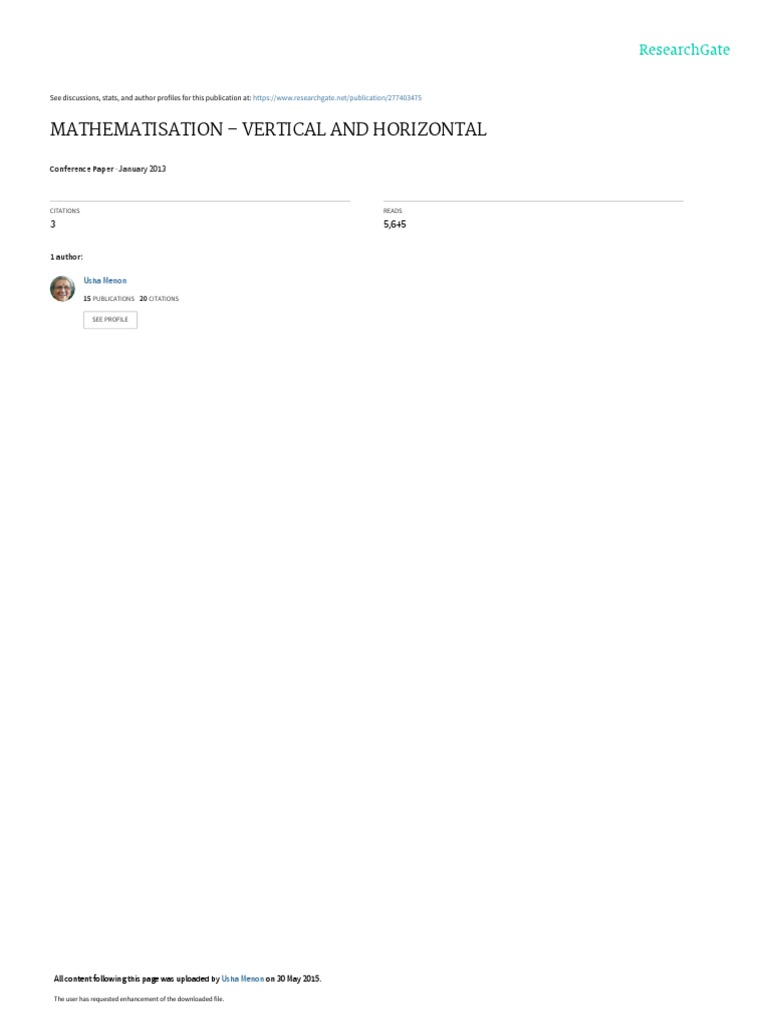 Mathematisation - Vertical and Horizontal: January 2013 | PDF ...