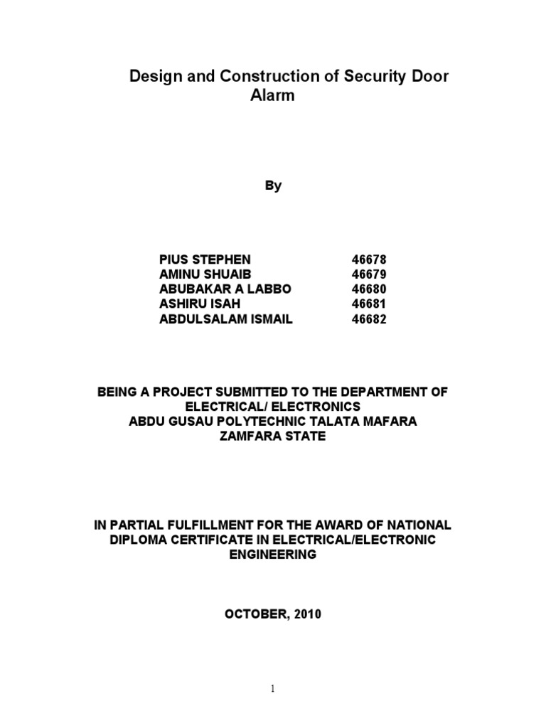 Design and Construction of Security Door Alarm | PDF | Capacitor ...
