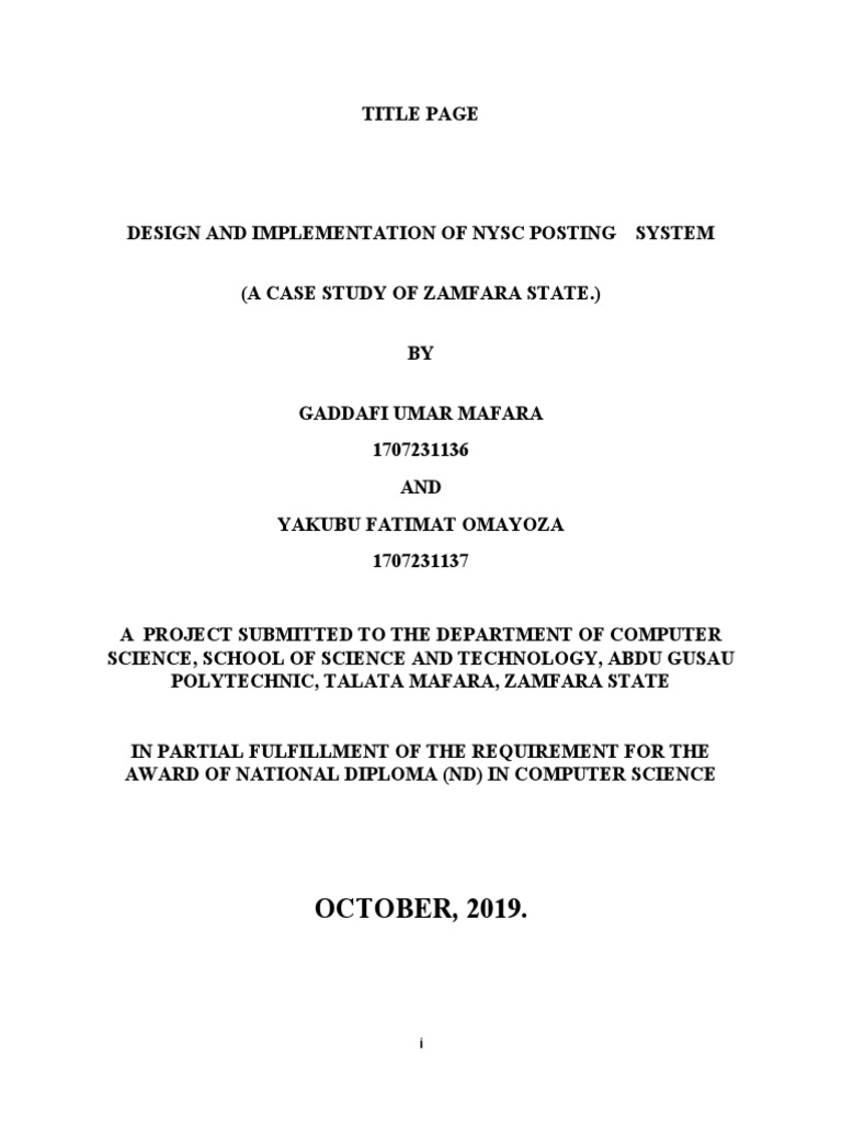 Design and Implementation of NYSC Posting Sysytem | PDF | Queue (Abstract Data Type) | Computer ...