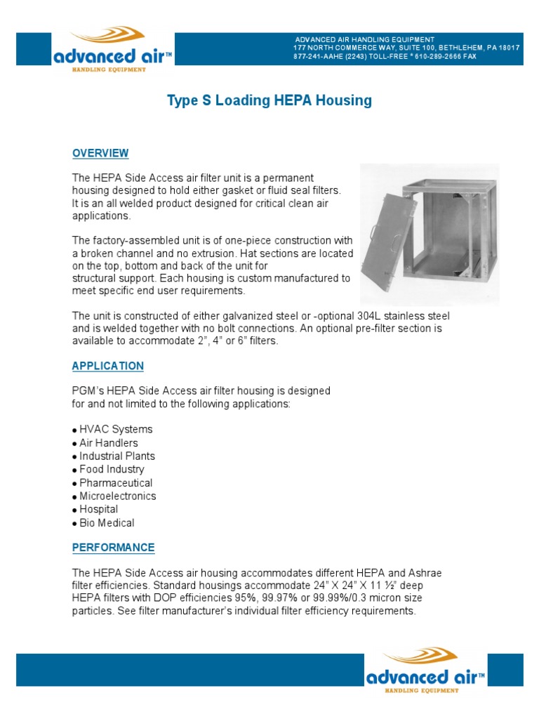 Type S Loading HEPA Housing: Technical Specifications and Applications ...