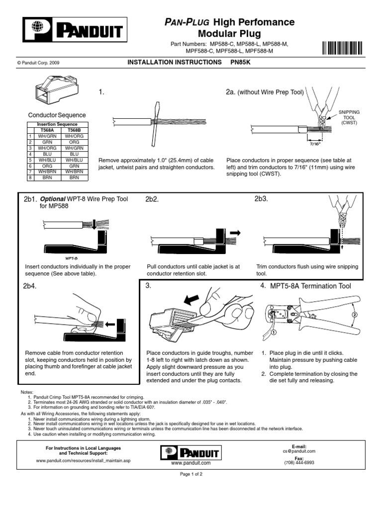 Panduit Modular Plug Installation Instructions | PDF | Electrical ...