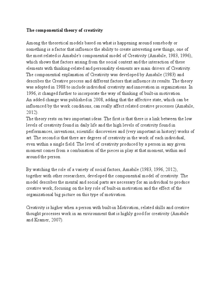 The Componential Theory of Creativity | PDF | Creativity | Motivation