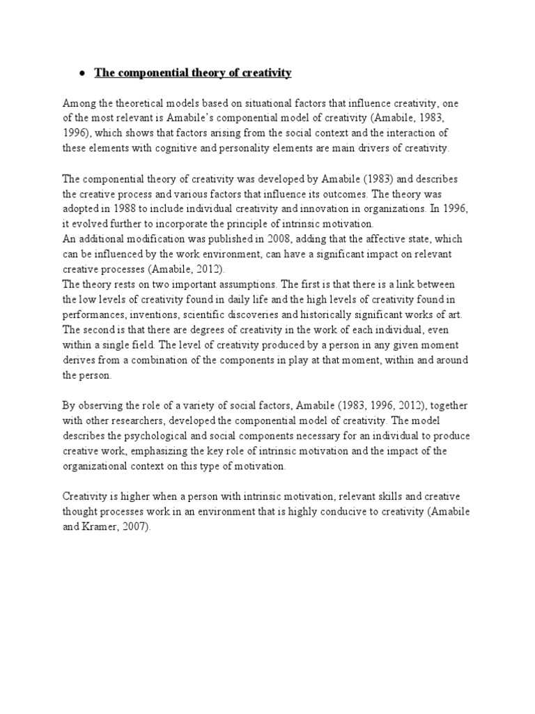 Amabile's componential theory of creativity | PDF | Creativity | Motivation