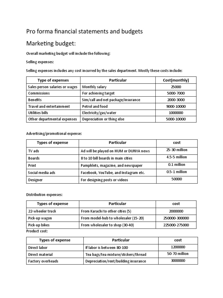 Pro Forma Financial Statements and Budgets | Download Free PDF | Rail ...
