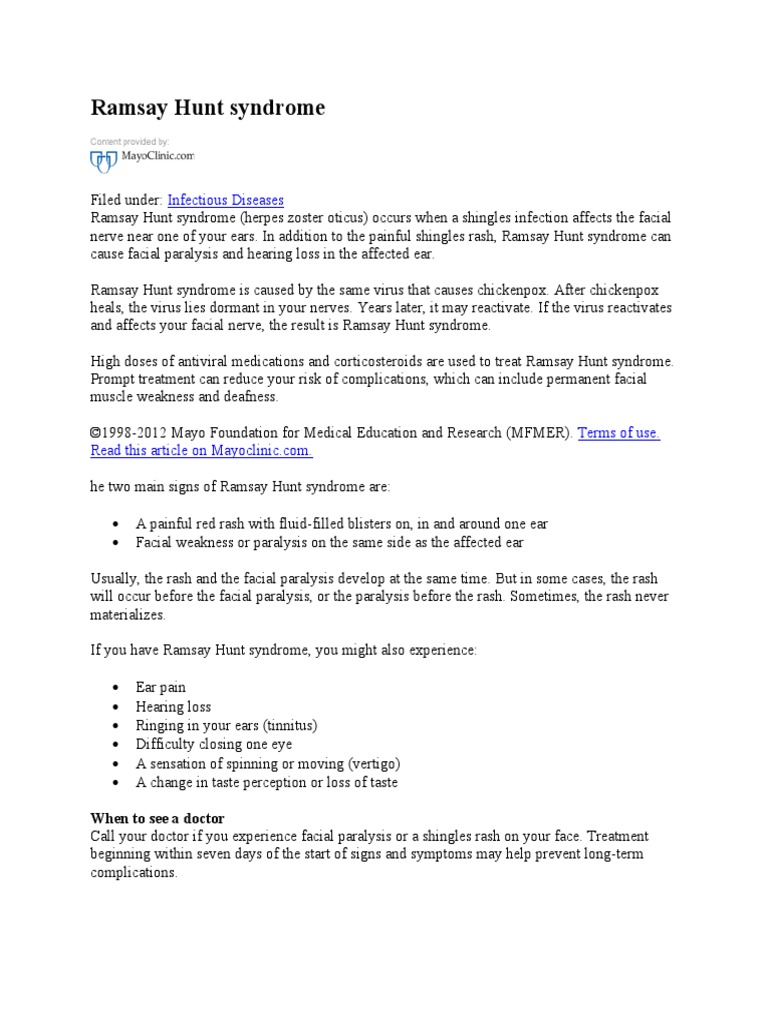 Ramsay Hunt Syndrome Infectious Diseases Pdf Viral Diseases
