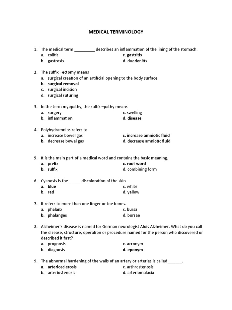 Medical Terminology Pre Test | PDF | Anatomical Terms Of Location | Surgery