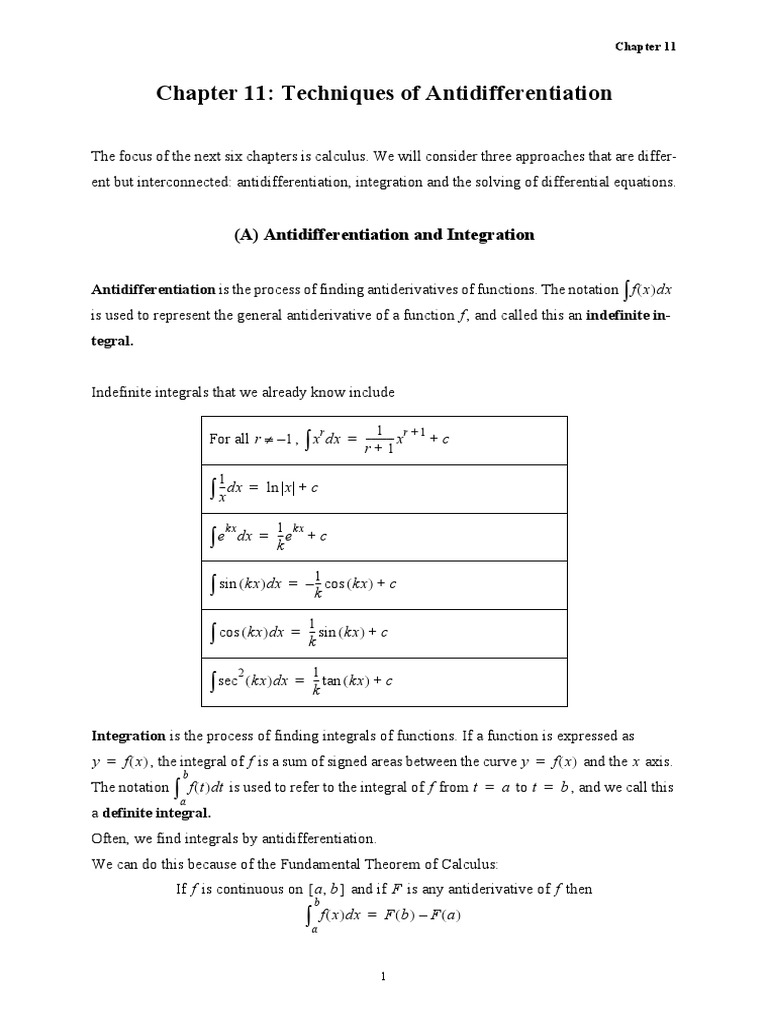 Chapter 11: Techniques of Antidifferentiation: (A) Antidifferentiation ...