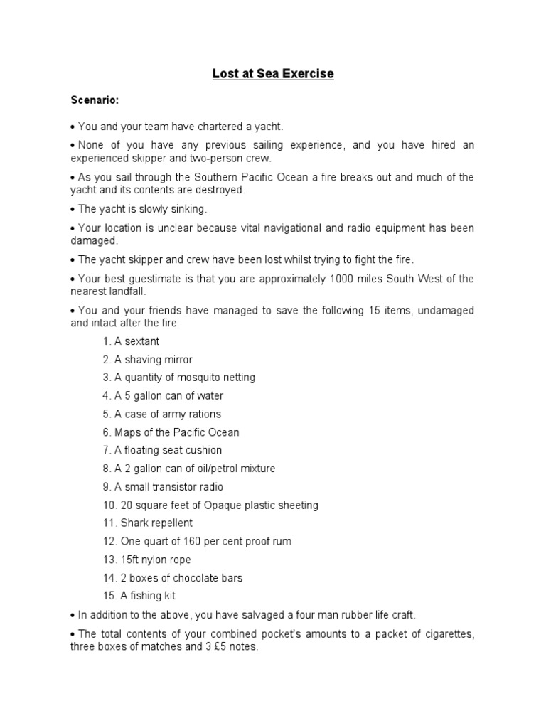 Lost at Sea Exercise | PDF