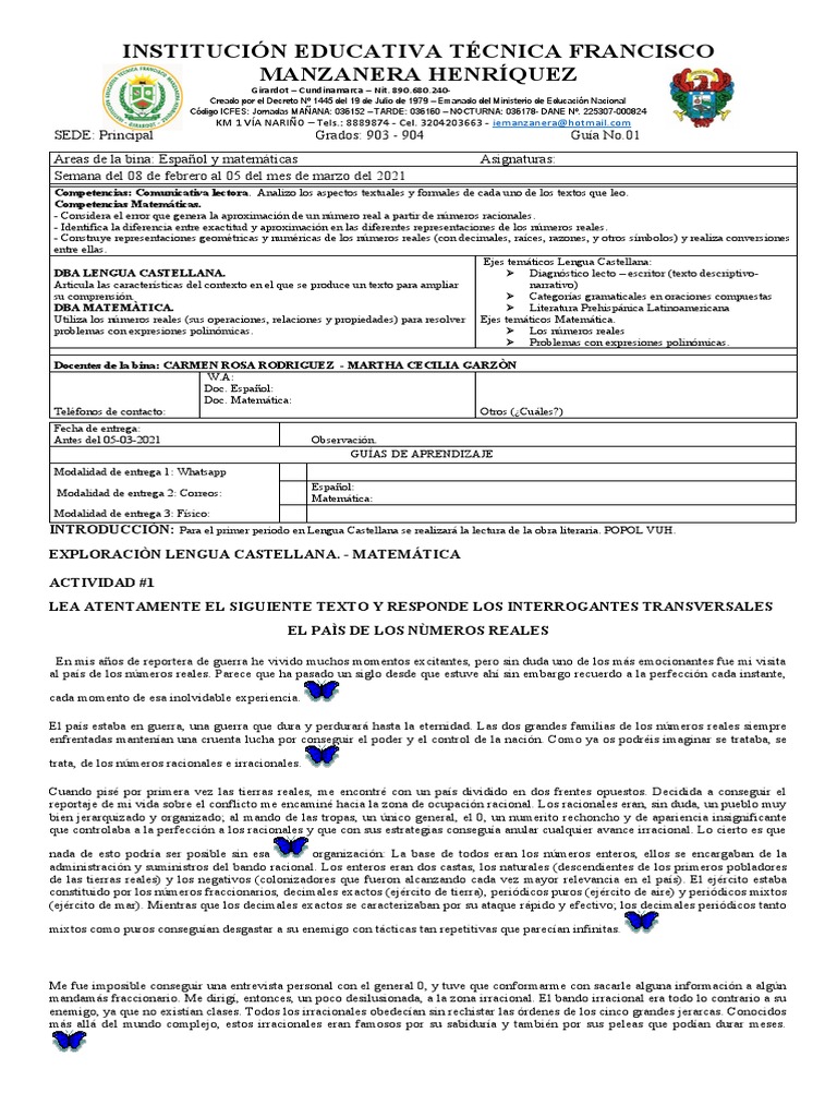 Guìa 1. IP - Español-Matemàtica. Grado 903-904 Carmen Rosa Rodriguez. - Martha Garzòn | PDF ...