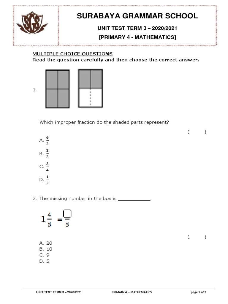 p4 Mathematics (Unit Test Term 3 - 2020-2021) | PDF | Mathematical ...
