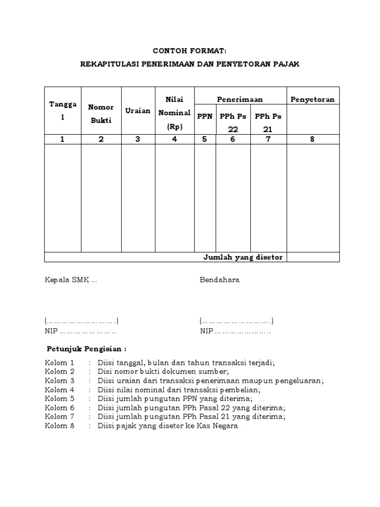 3 - Format - Rekapitulasi Penyetoran Pajak | PDF