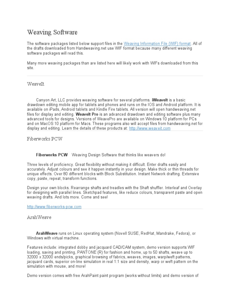 Weaving Software: Weaveit | PDF | Loom | Weaving