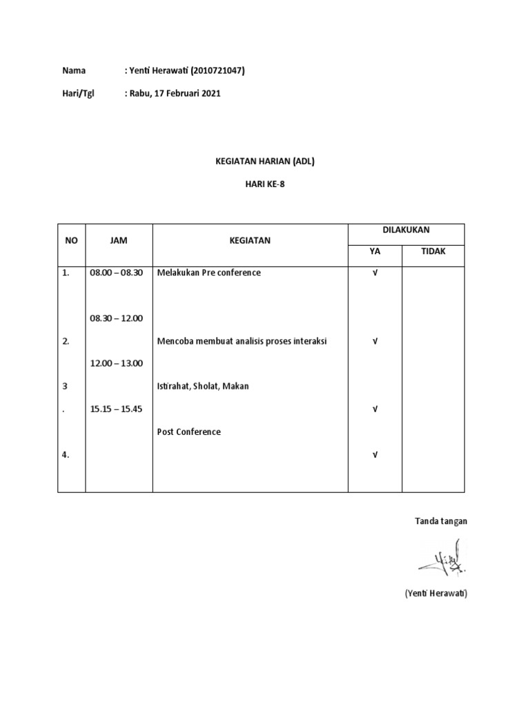 Contoh Penulisan Activity Daily Life (ADL) | PDF