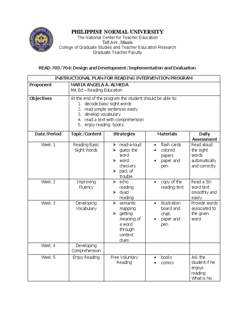 Reading Intervention Plan Draft | PDF | Reading Comprehension | Pedagogy
