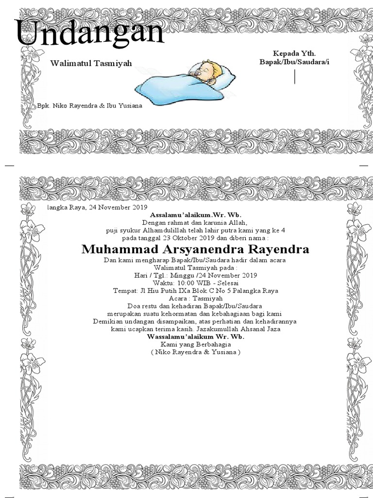 Contoh Undangan Walimatul Tasmiyah | PDF