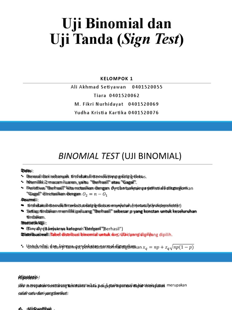 Kelompok 1 - Uji Binomial Dan Uji Tanda | PDF