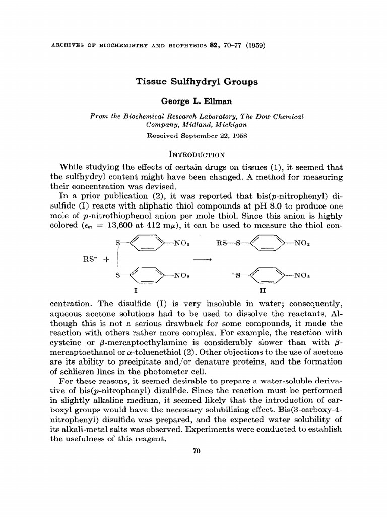 Ellman - Tissue Sulfhydryl Groups - 1959 | PDF | Thiol | Solubility