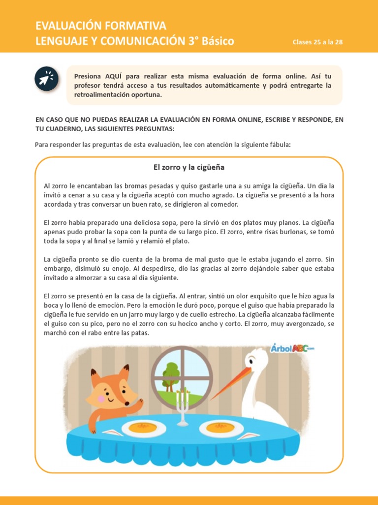 La fábula del zorro y la cigüeña | PDF