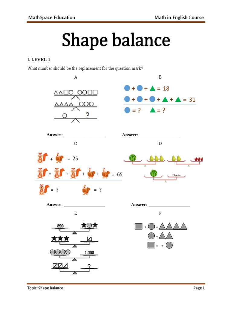 Shape Balance Math Problems Guide | PDF | Shape | Weight